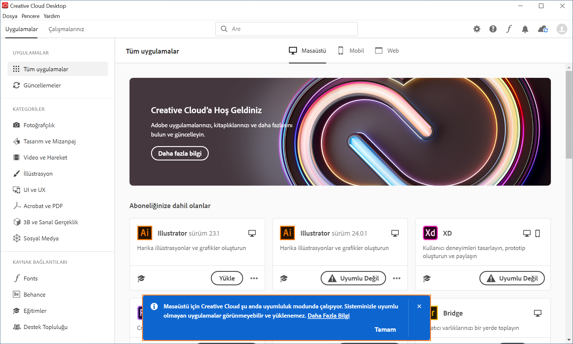 İndirme için tüm uygulamalar görüntülenmiyor | Adobe Creative Cloud ...