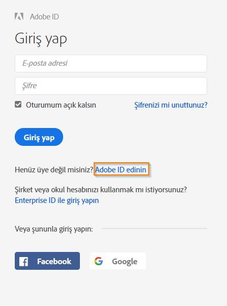 Adobe ID'nizi oluşturma veya güncelleme