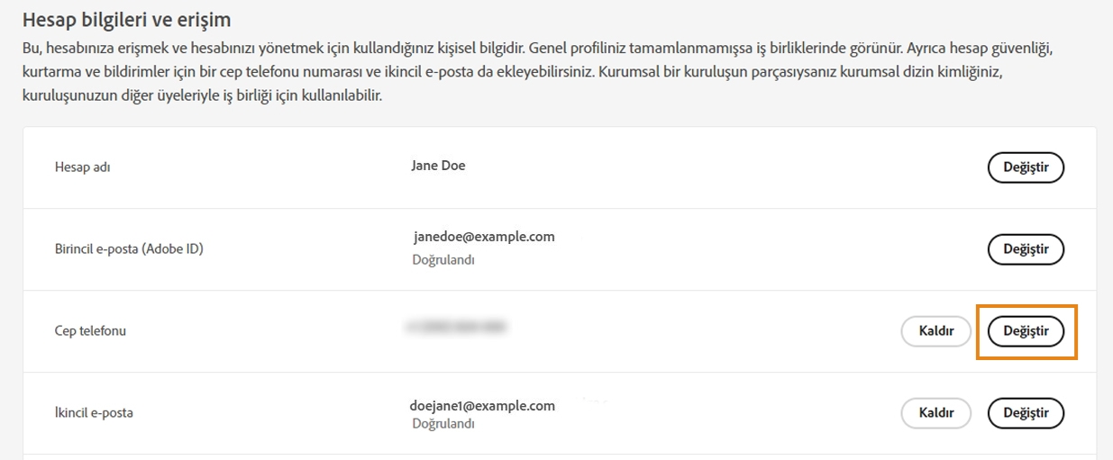 Adobe hesabınızı oluşturma veya güncelleme