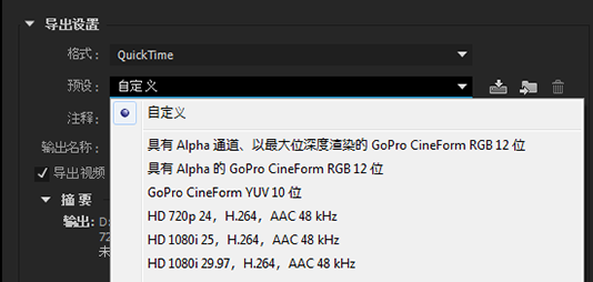 在 After Effects 中使用 GoPro CineForm 编解码器