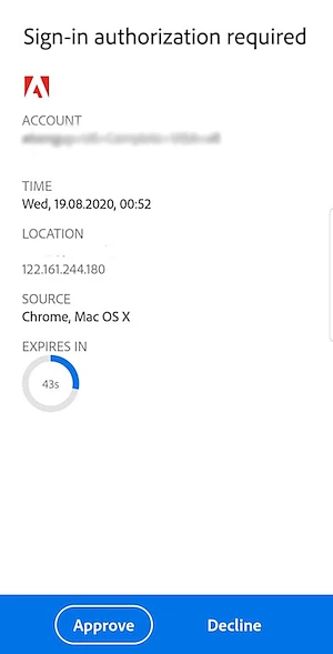 使用 Adobe Authenticator 进行两步验证