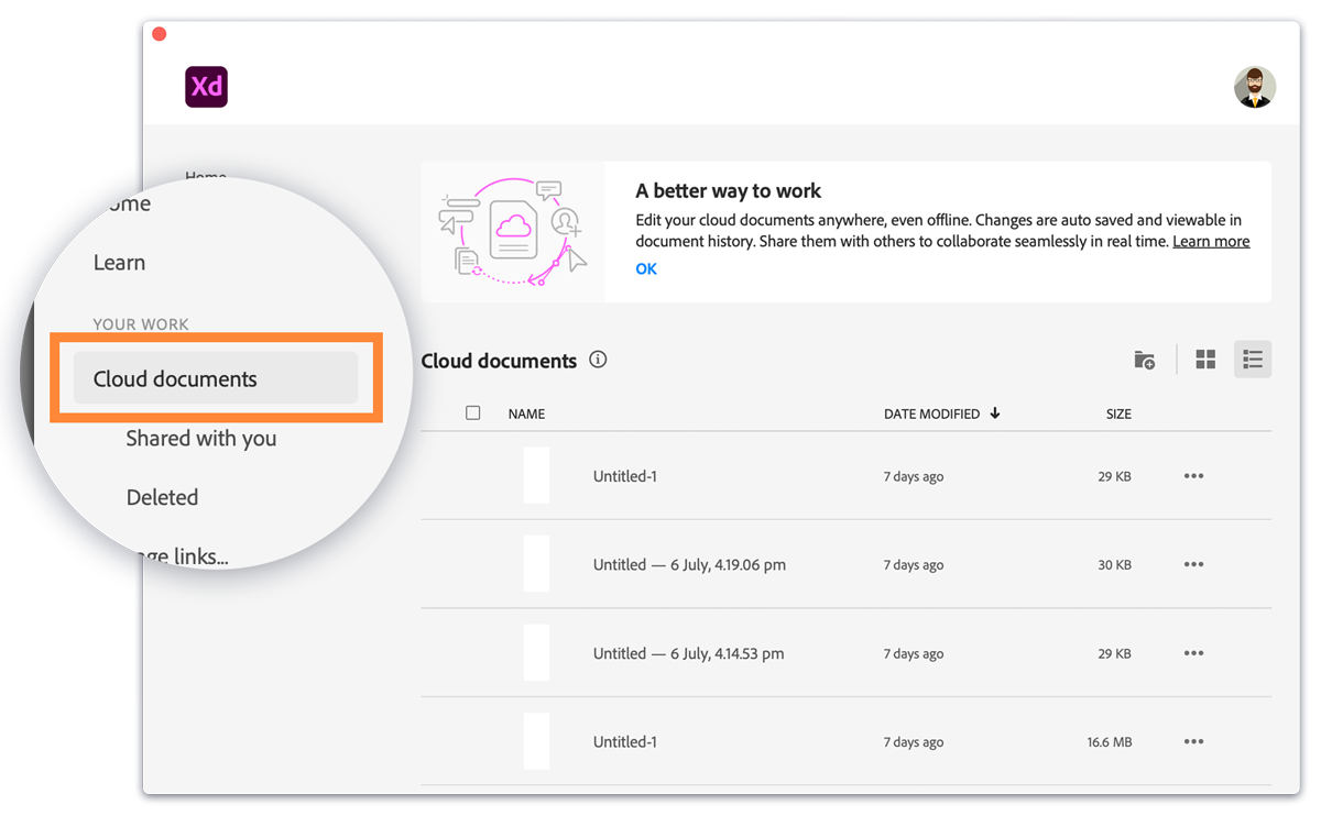 Adobe XD 中的云文档