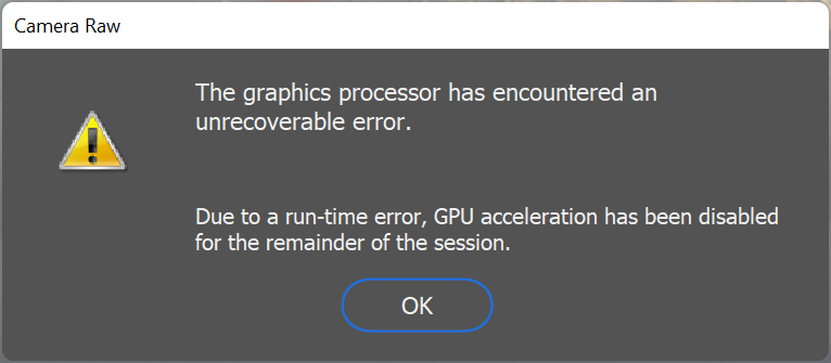 Adobe Camera Raw 圖形處理器 (GPU) 常見問題與疑難排解