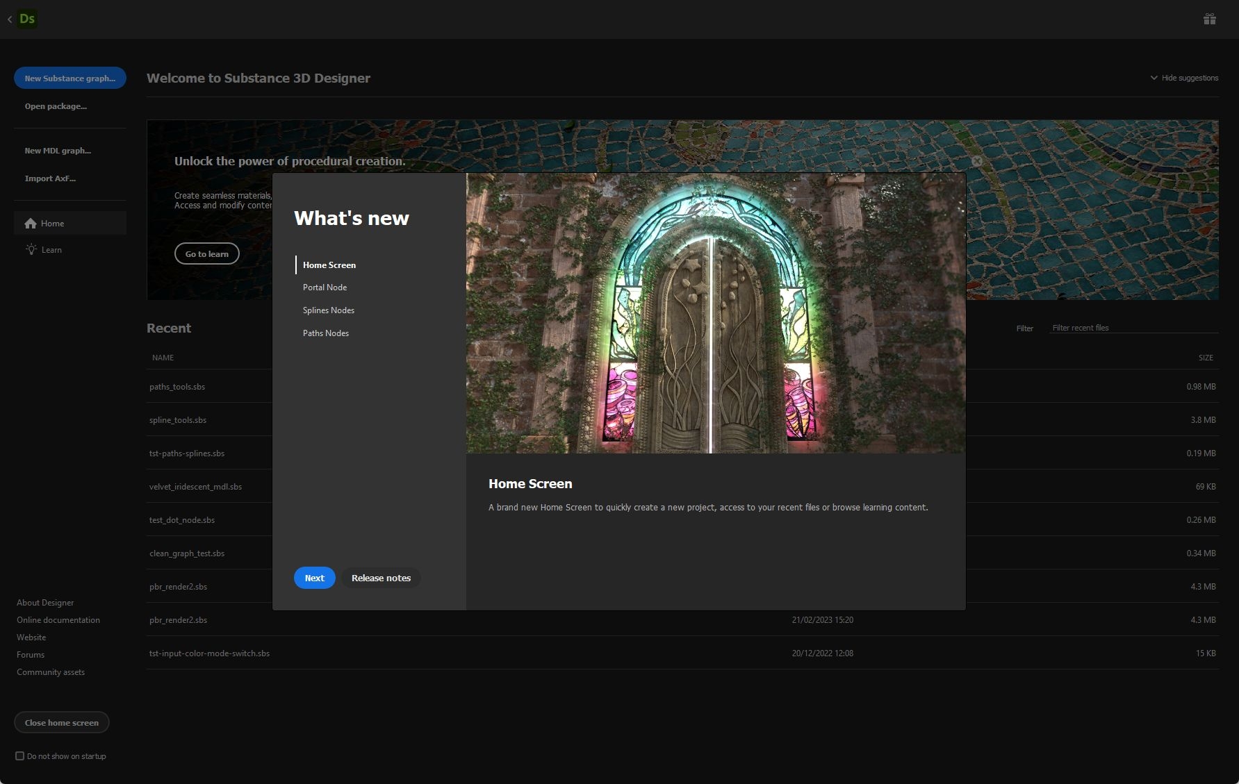 Home screen | Substance 3D Designer