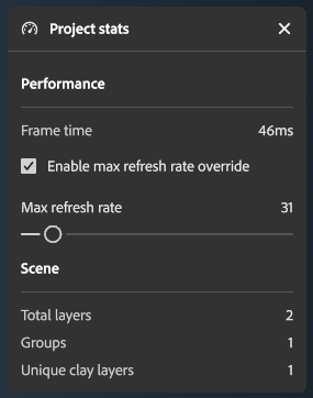 The Project stats panel