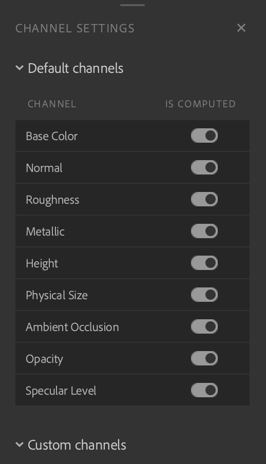 Channel Settings panel | Substance 3D Sampler
