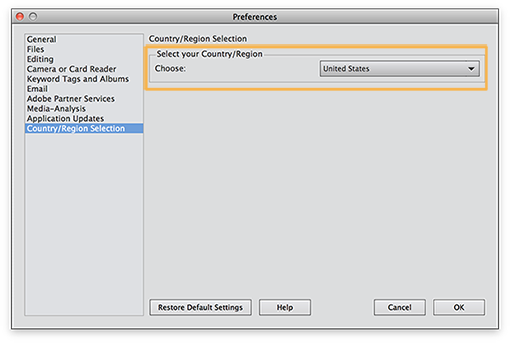 Selecting country or region