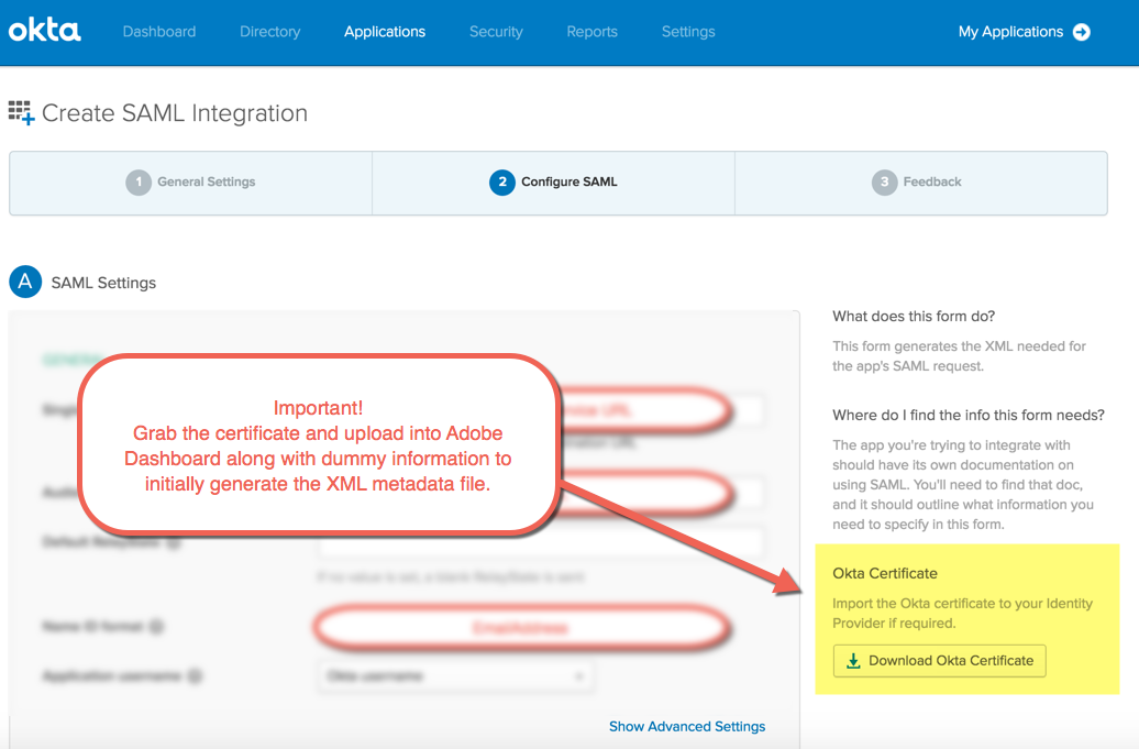 Configure Okta for use with Adobe SSO