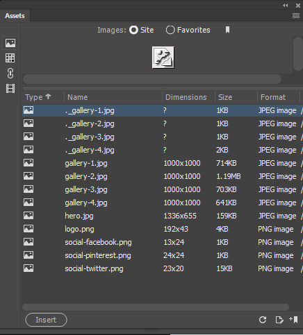 Work with assets in Dreamweaver