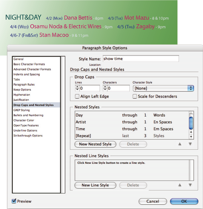 Drop caps and nested styles in InDesign